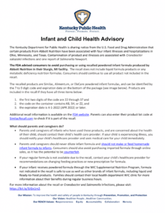 Recall On WIC Formula | Montgomery County Health Department