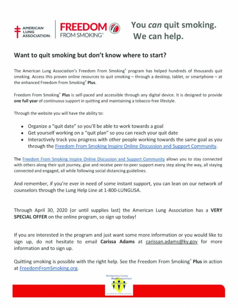 Freedom From Smoking Class | Montgomery County Health Department